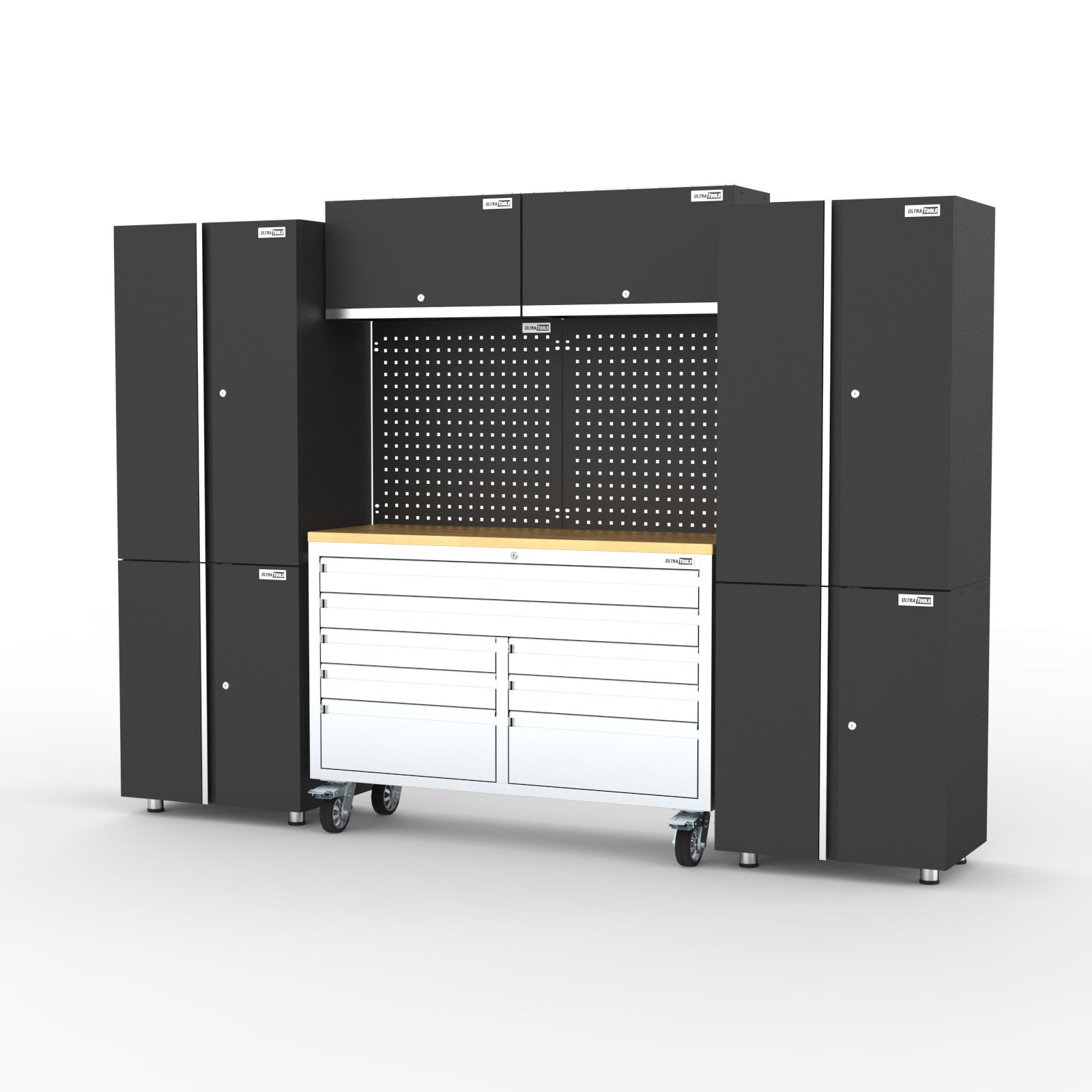 Mobile 8 Drawers Tool Chest Work Bench + Steel Garage Storage Cabinets